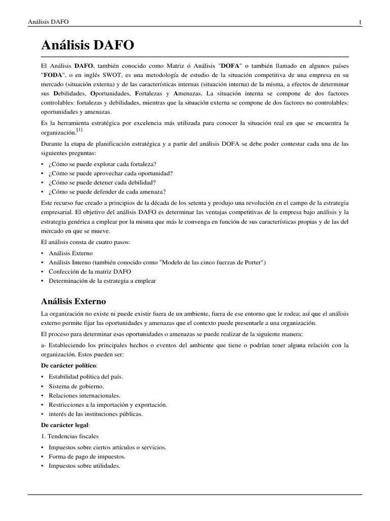 Análisis Dafo Foda | PDF | Análisis FODA | Business