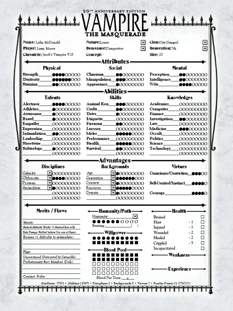VTM 20 Character | PDF
