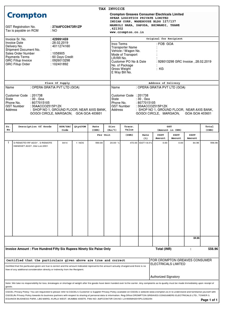 OPera Goa | PDF | Privacy Policy | Invoice