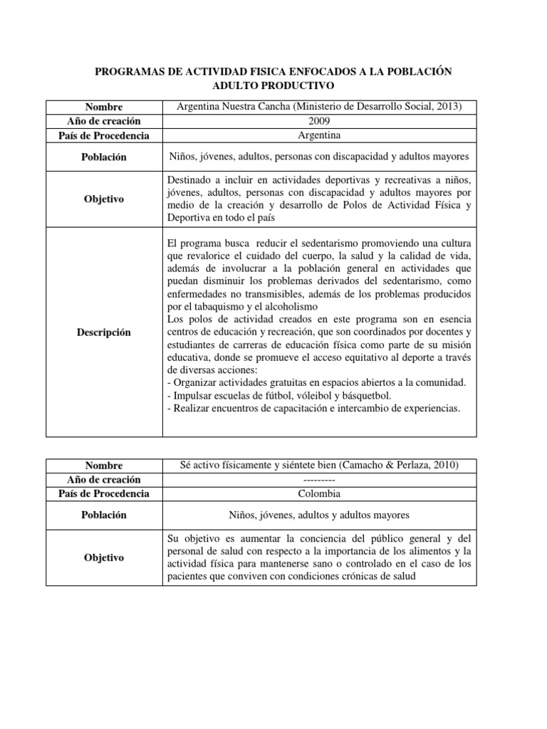 Programas de Actividad Física para Adultos | PDF | Corriendo | Salud y ...