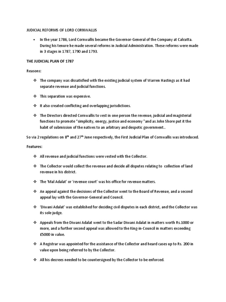 Judicial Reforms of Lord Cornwallis | PDF | Magistrate | Judge