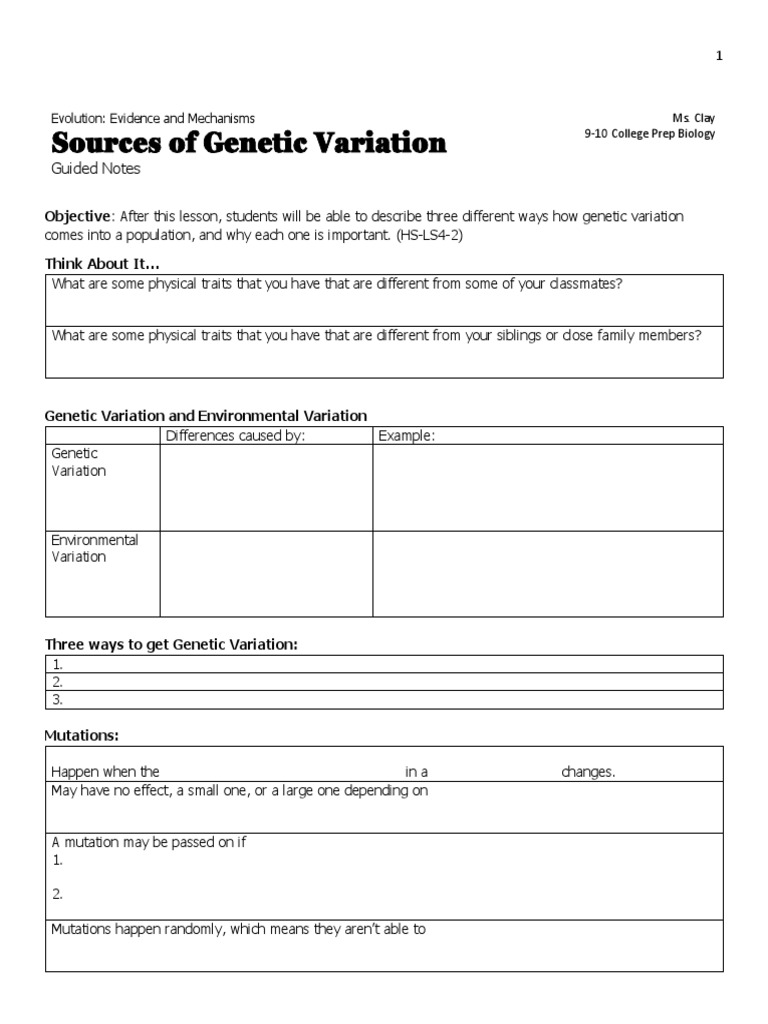 Evolution Genetic Variation | Download Free PDF | Genetics | Genetic ...