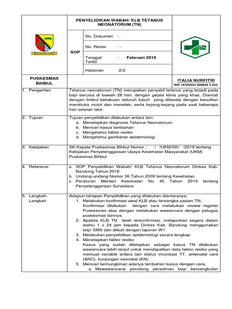 Sop Pe KLB Tetanus Neonatorum | PDF