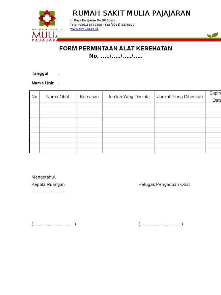 Form Permintaan Alat Kesehatan | PDF
