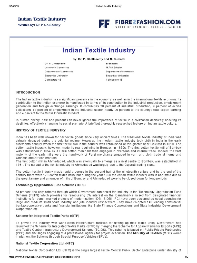 Indian Textile Industry | PDF | Textile Manufacturing | Weaving
