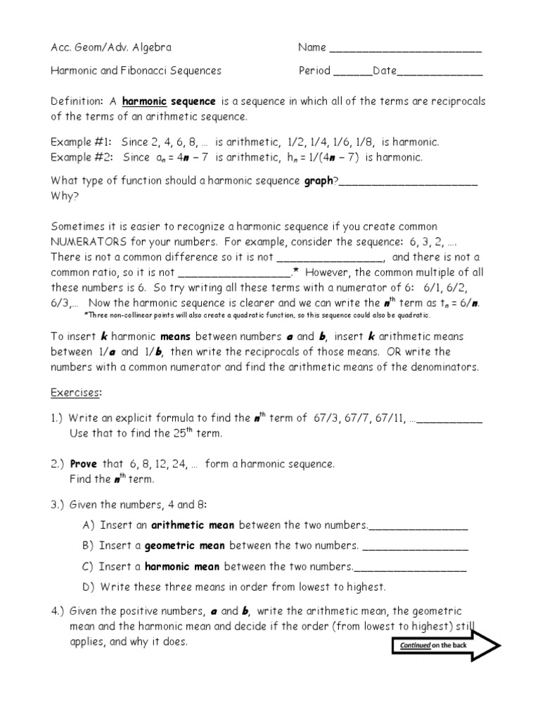 Day 9 Harmonic and Fibonacci Sequences | PDF | Sequence | Fraction ...