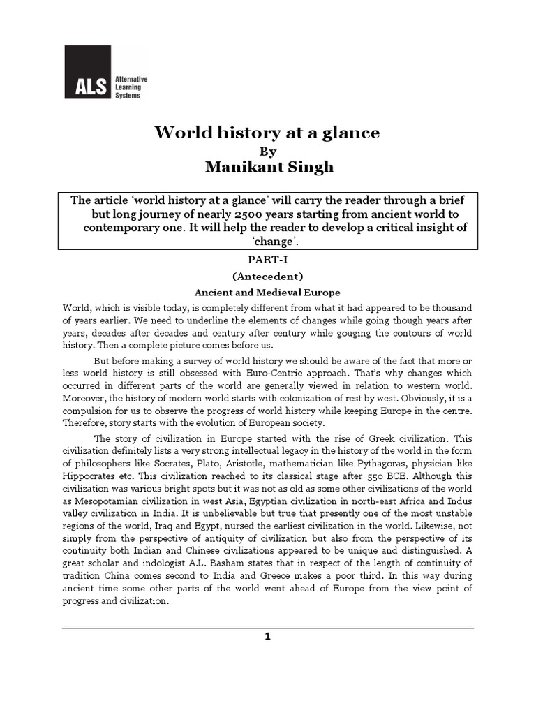 A Brief Survey of World History from Ancient to Modern Times with a ...
