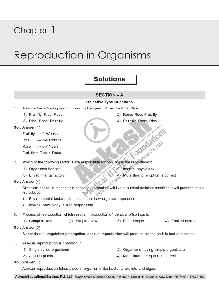 Reproduction in Organisms: Objective Questions | PDF | Organisms | Plants