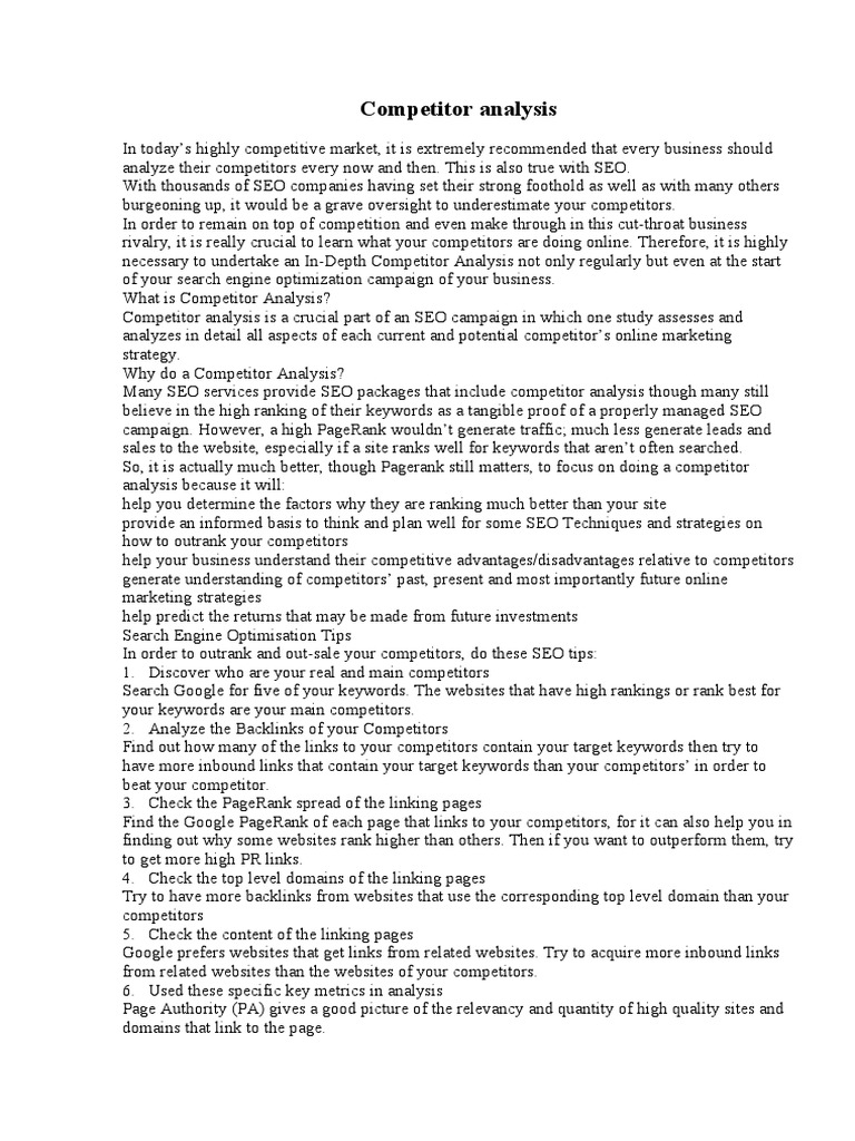 Comp Analysis | PDF | Search Engine Optimization | Strategic Management