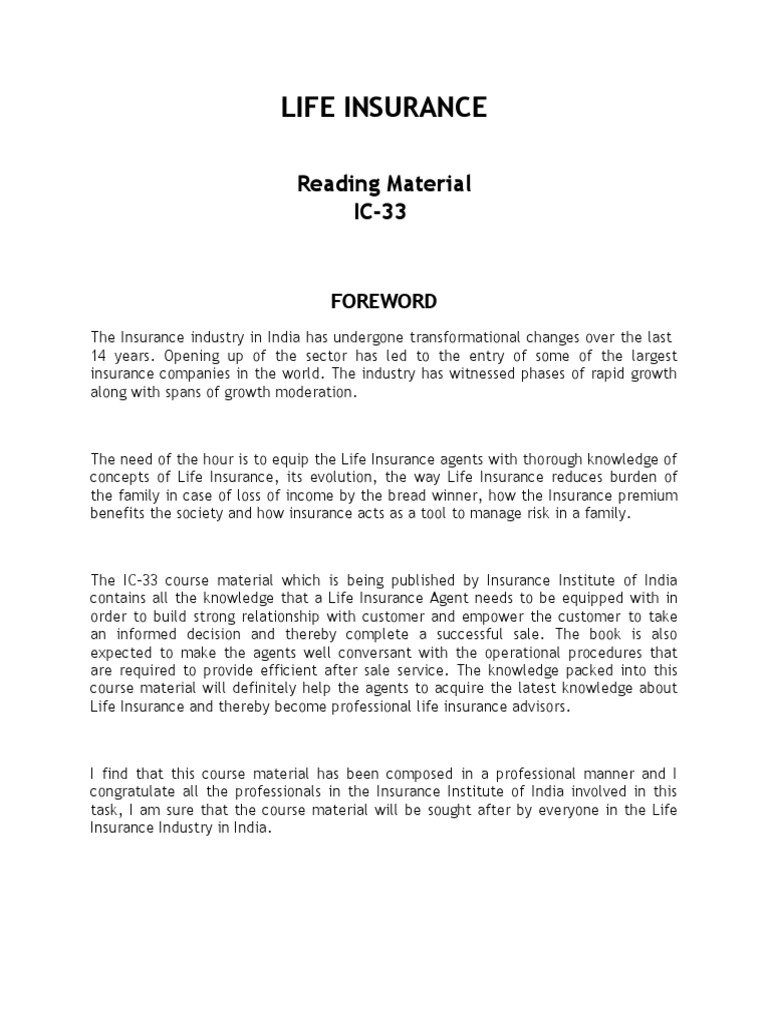 IC33 Reading Material FLS | PDF | Life Insurance | Insurance