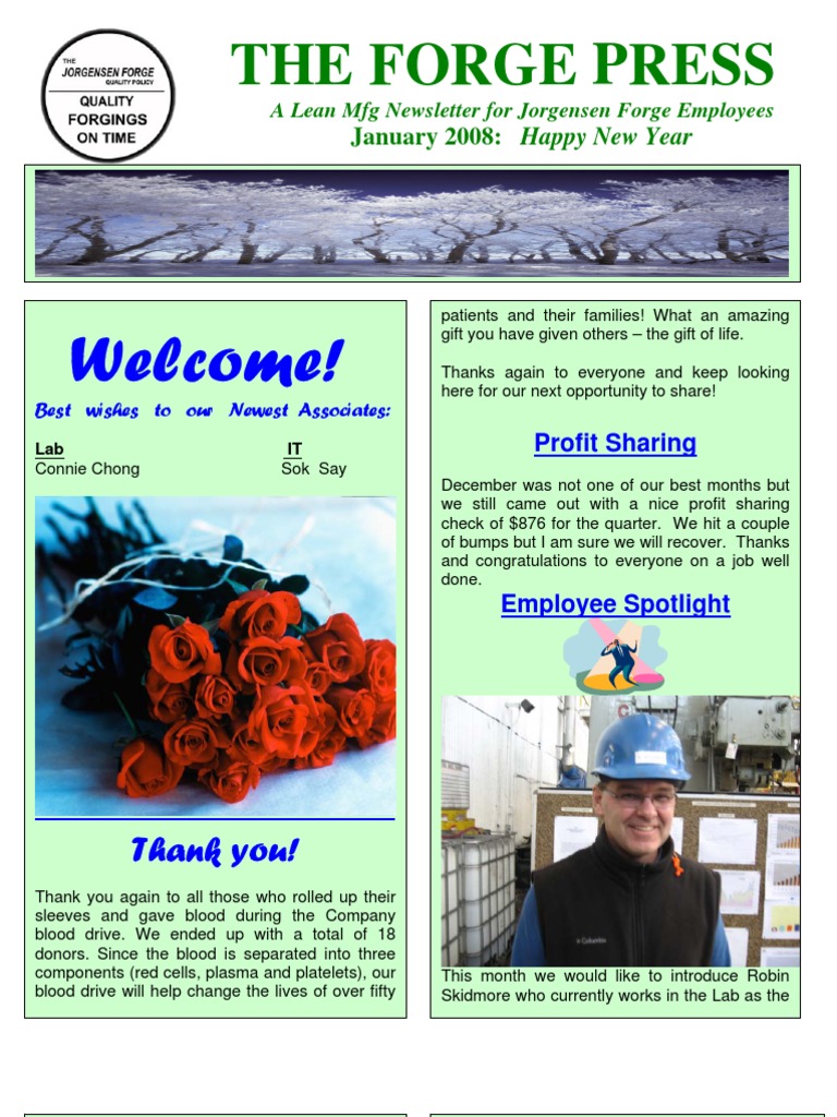 Jorgensen Forge's January 2008 newsletter focuses on new year, new ...