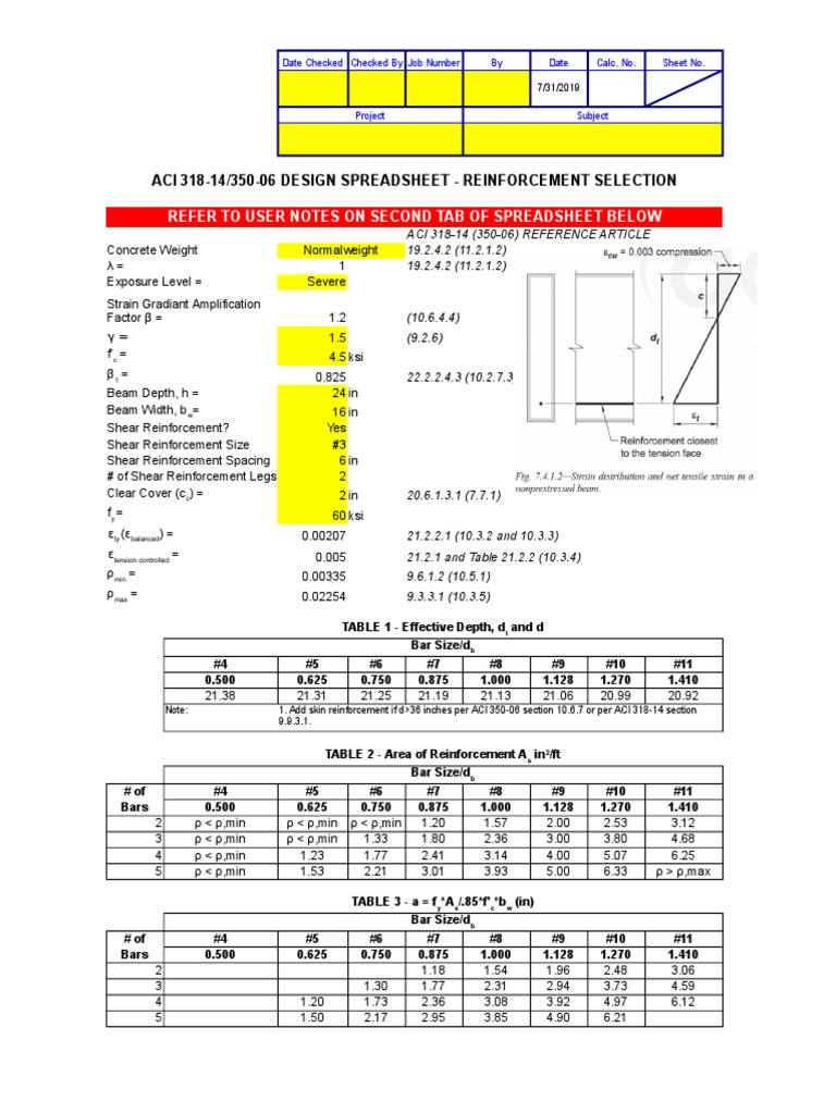 Aci 318-14/350-06 Design Spreadsheet - Reinforcement Selection ...