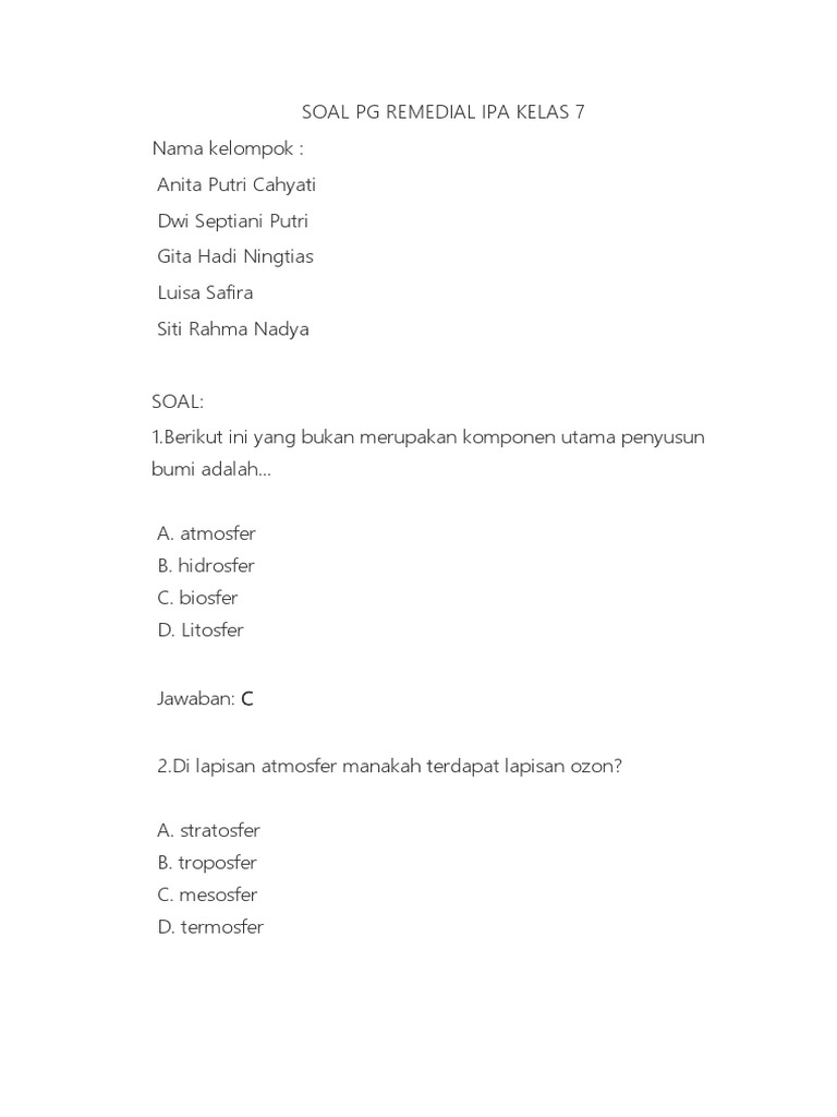Soal PG Remedial Ipa Kelas 7 | PDF