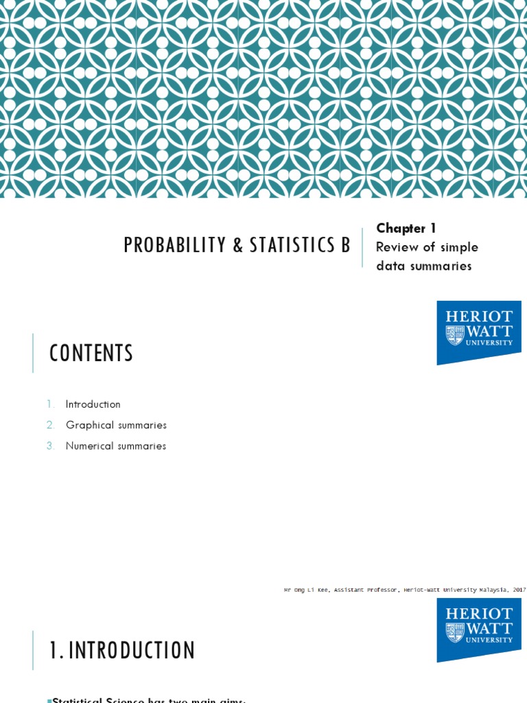 Probability & Statistics B: Review of Simple Data Summaries | PDF | Quantile | Mean