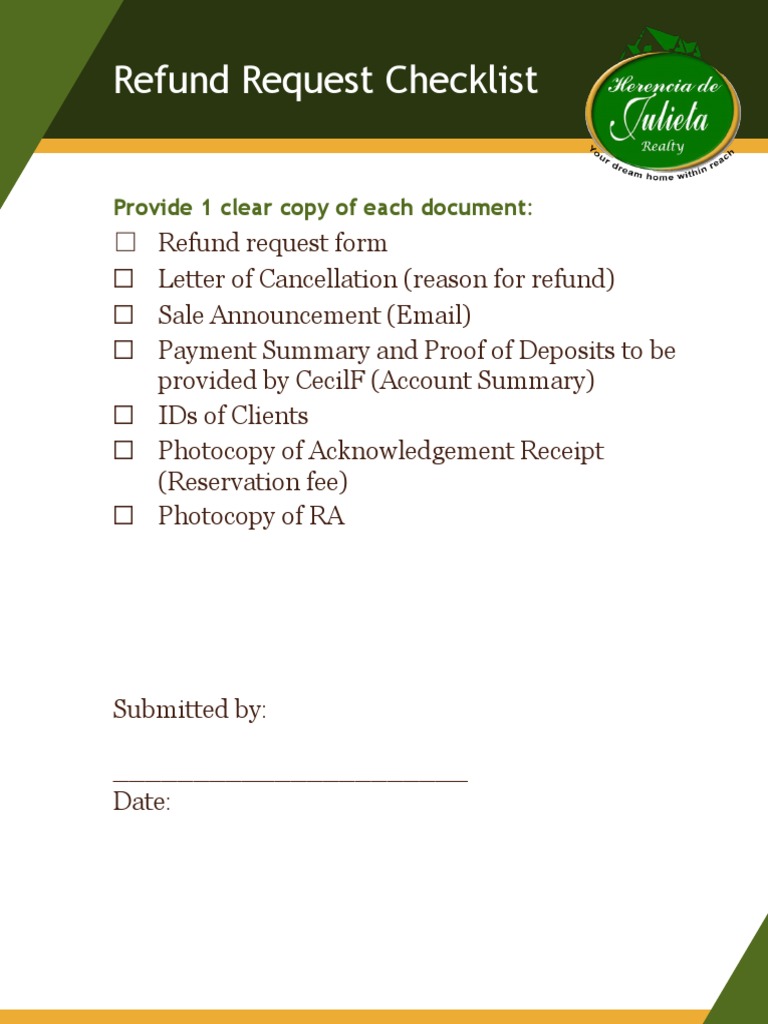 Refund Request Documentation Checklist | PDF
