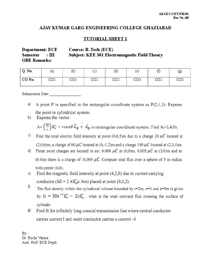 Tutorial Sheet 1,2 | PDF