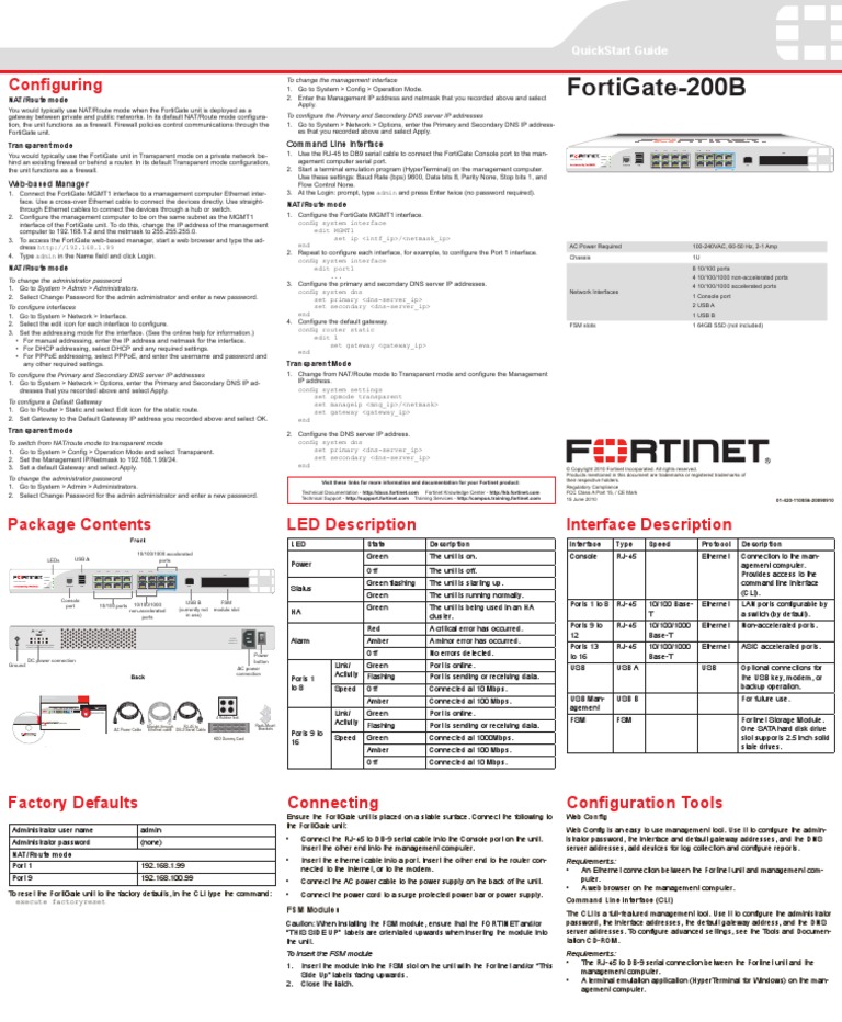 Fortigate 200B Quickstart PDF | PDF | Ip Address | Usb