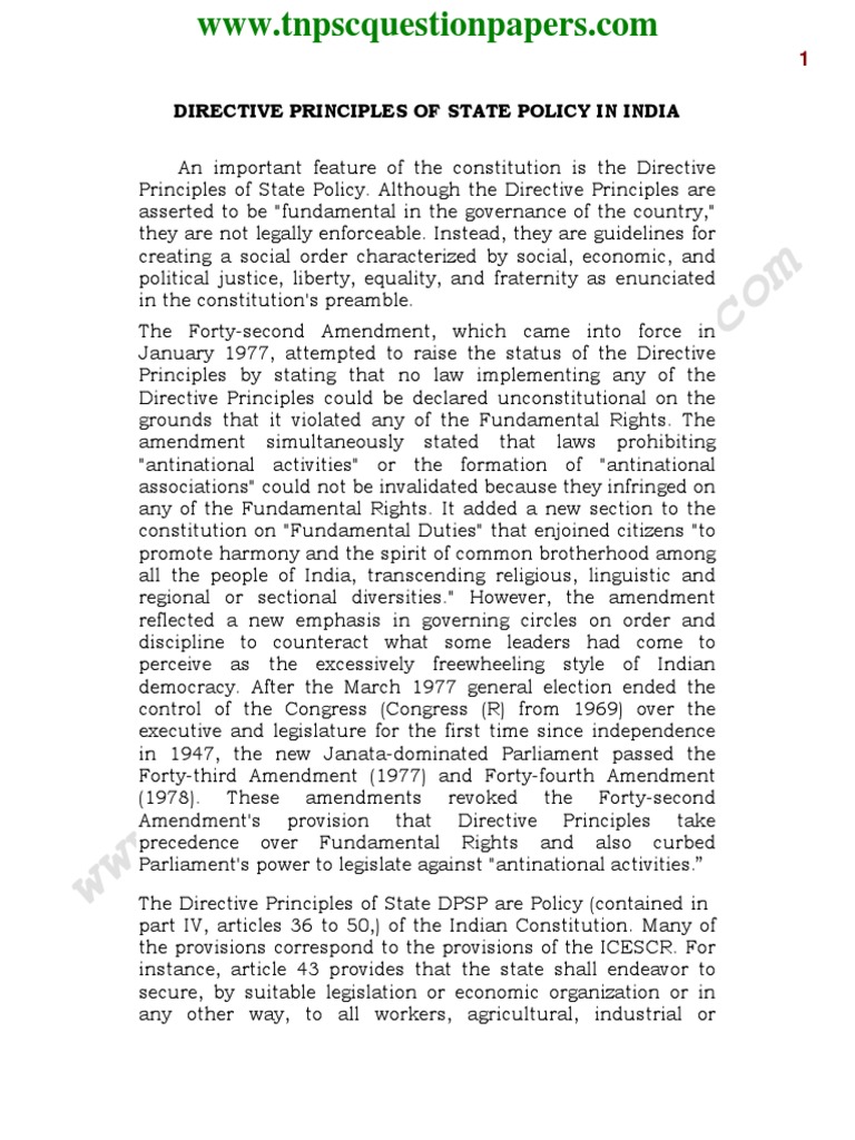 Directive Principles of State Policy in India | PDF | United States ...