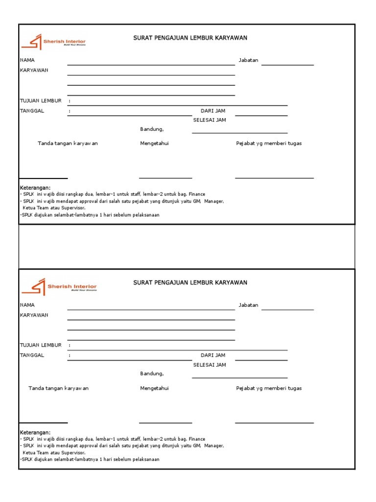 Contoh Form Lembur Perusahaan | PDF