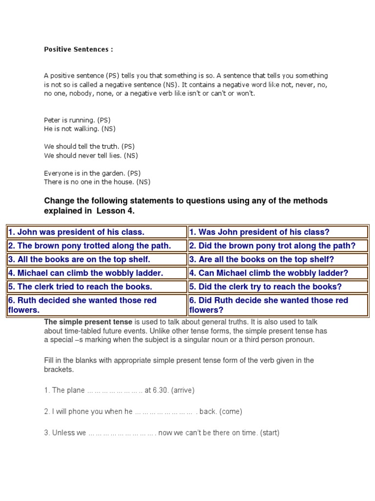 Change The Following Statements To Questions Using Any of The Methods ...