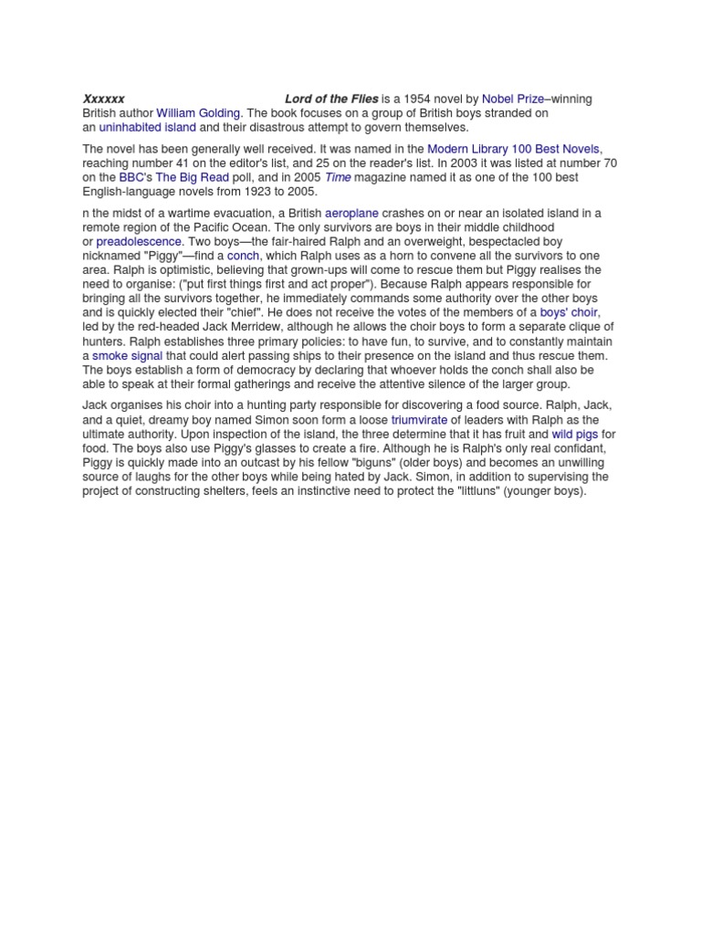 Lord of The Flies (Summary) | PDF
