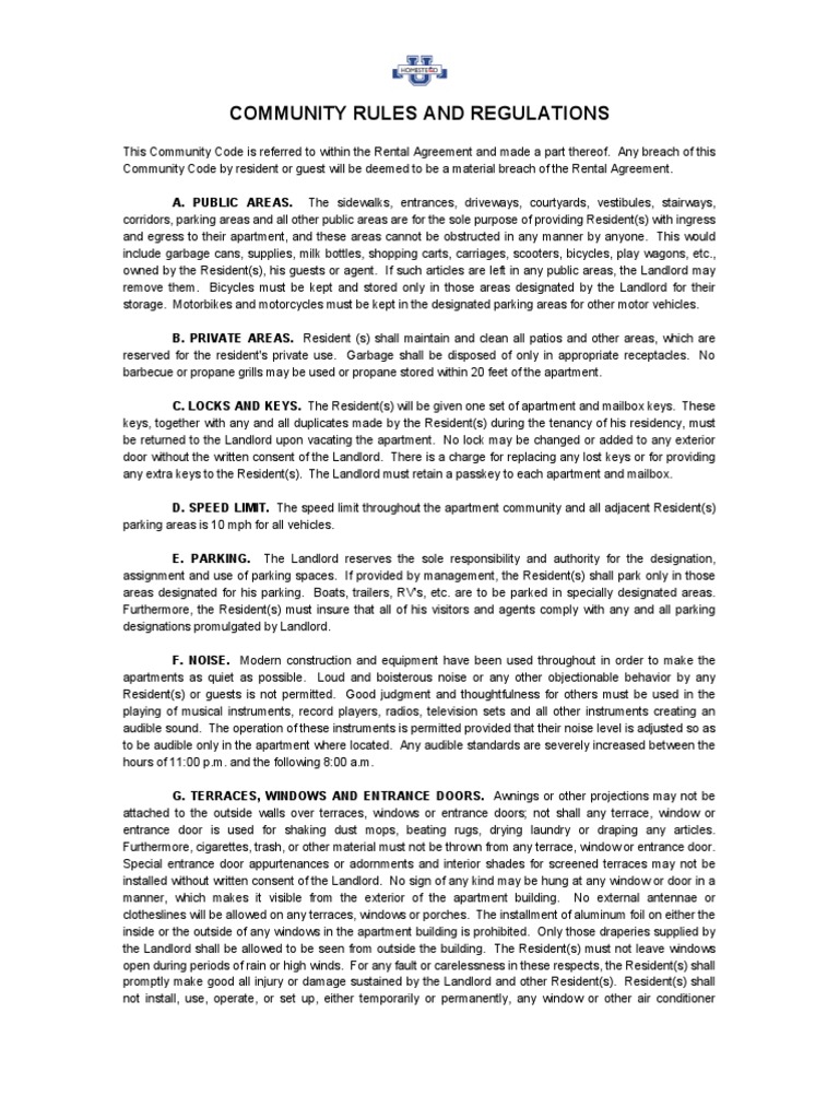 Comprehensive Community Rules and Regulations for Resident Safety and ...
