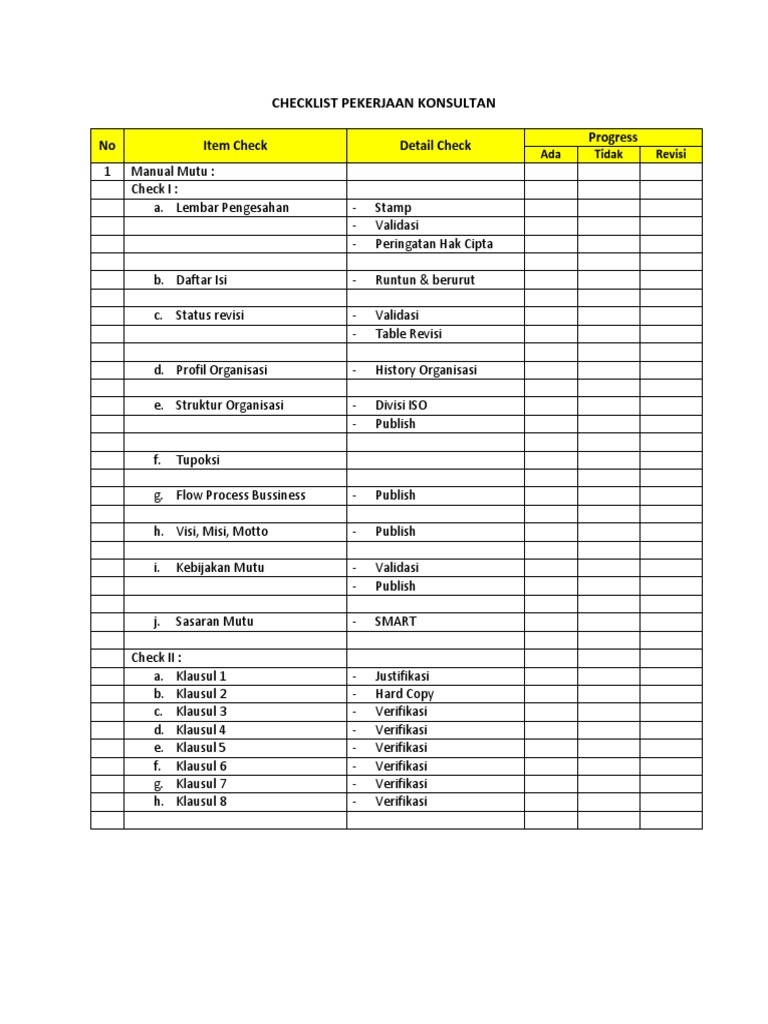 Checklist Pekerjaan Konsultan | PDF