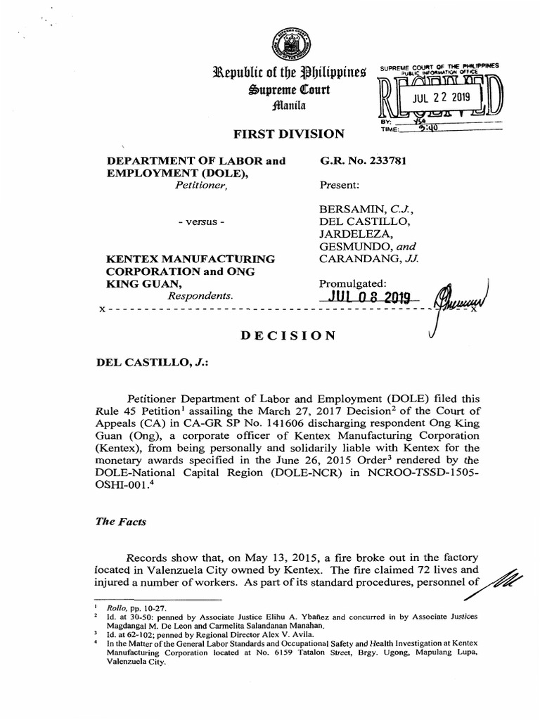 Dole vs. Kentex Manufacturing | PDF | Judgment (Law) | Employment