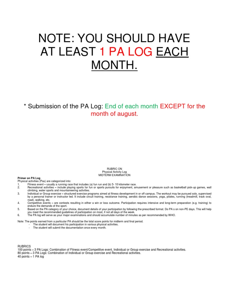 At Least Each Month.: 1 Pa Log | PDF | Physical Fitness | Strength Training