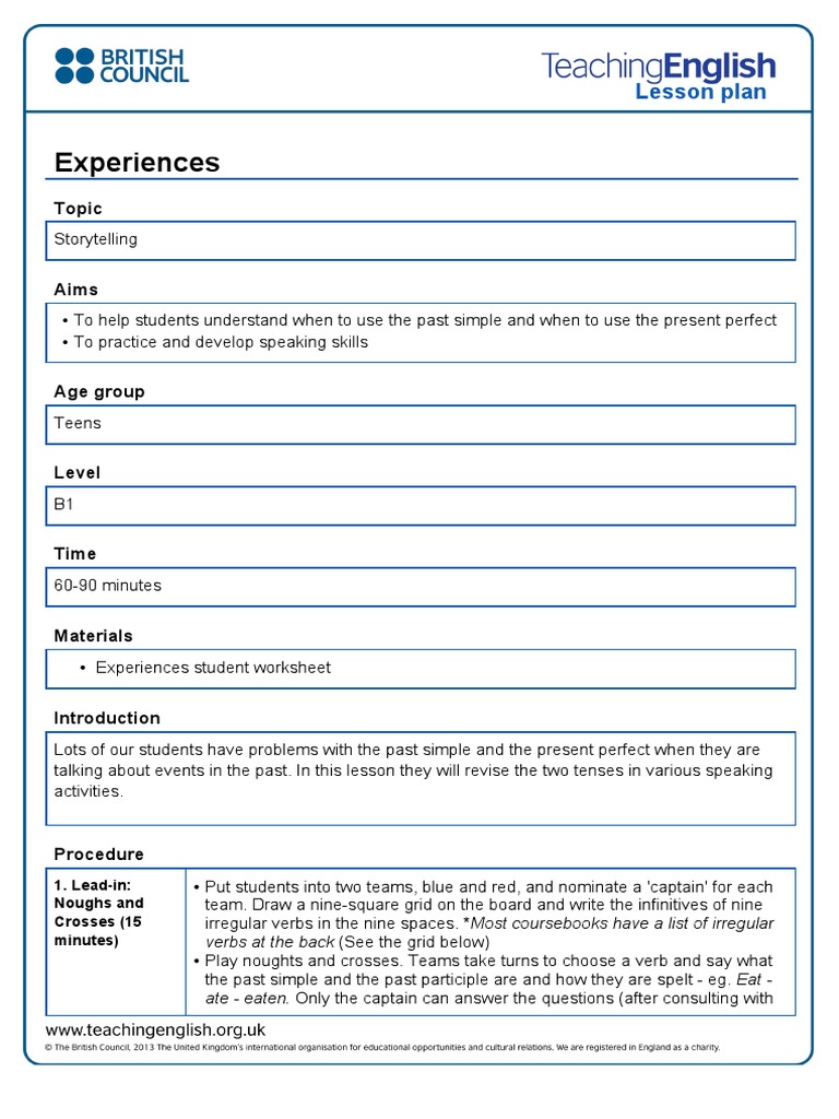 Experiences Lesson Plan PDF | PDF | Question | Lesson Plan