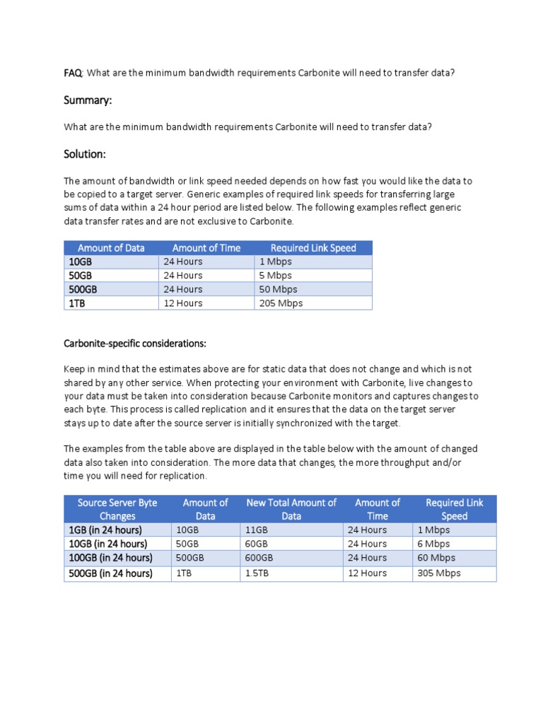 Carbonite Data Transfer Bandwidth Guide | PDF | Bandwidth (Computing ...