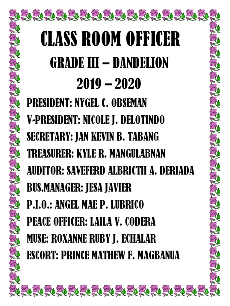 Grade III Dandelion Class Officers 2019 | PDF