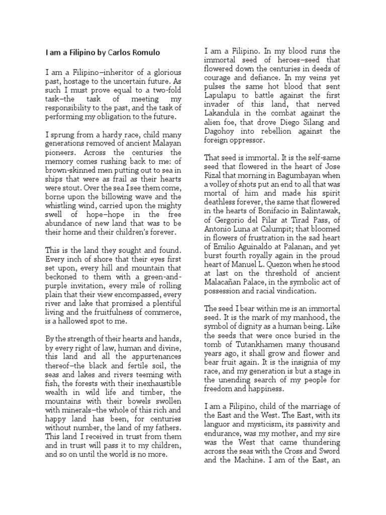I Am A Filipino by Carlos Romulo | PDF