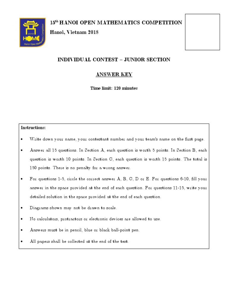 HOMC 2018 Junior Problem and Solution | PDF | Area | Elementary Geometry