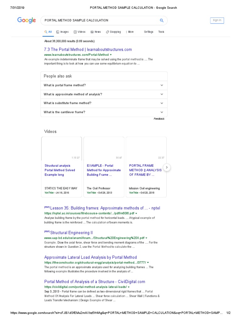 Portal Method Sample Calculation - Google Search | Structural Analysis ...