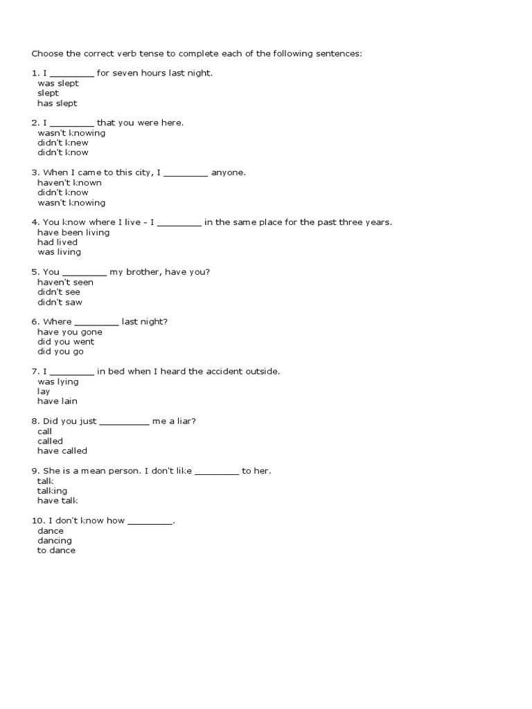 Correct Verb Tense Exercises | PDF