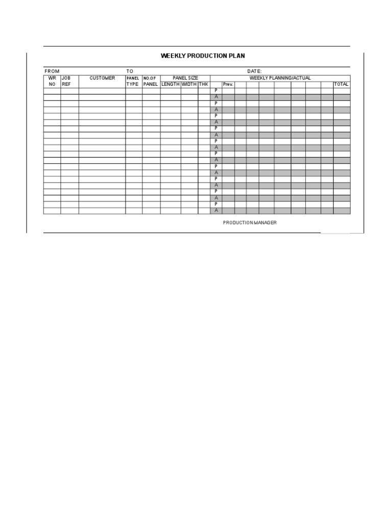 Weekly Production Plan: From TO Date | PDF