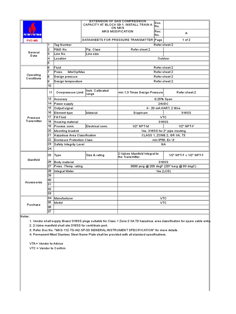 Datasheet For Pressure Transmitter - Process Data | PDF | Electrical ...
