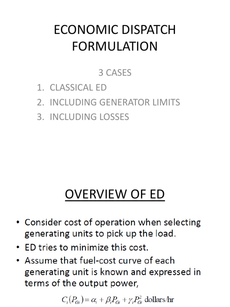 Economic Dispatch Formulation Lec2 | PDF