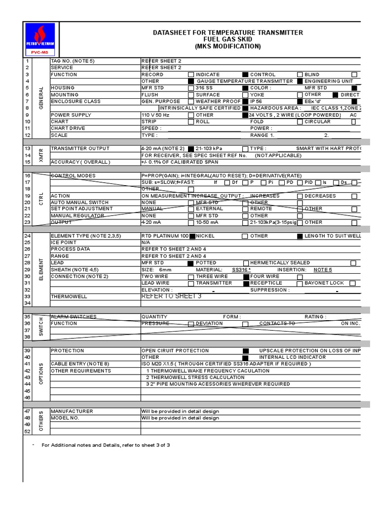 Datasheet For Temperature Transmitter Fuel Gas Skid (Mks Modification ...