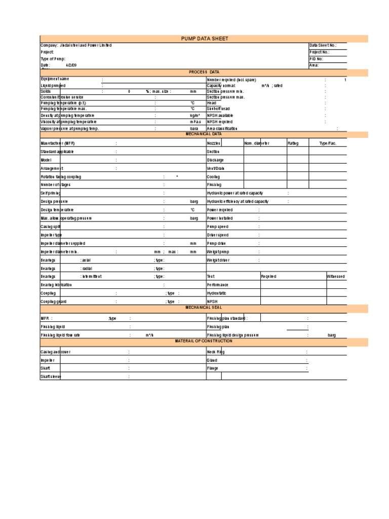 Pump Data Sheet | PDF | Pump | Bearing (Mechanical)