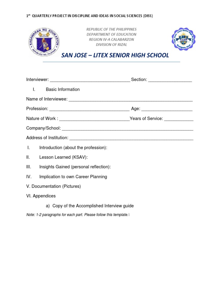 San Jose - Litex Senior High School: 1 Quarterly Project in Discipline ...