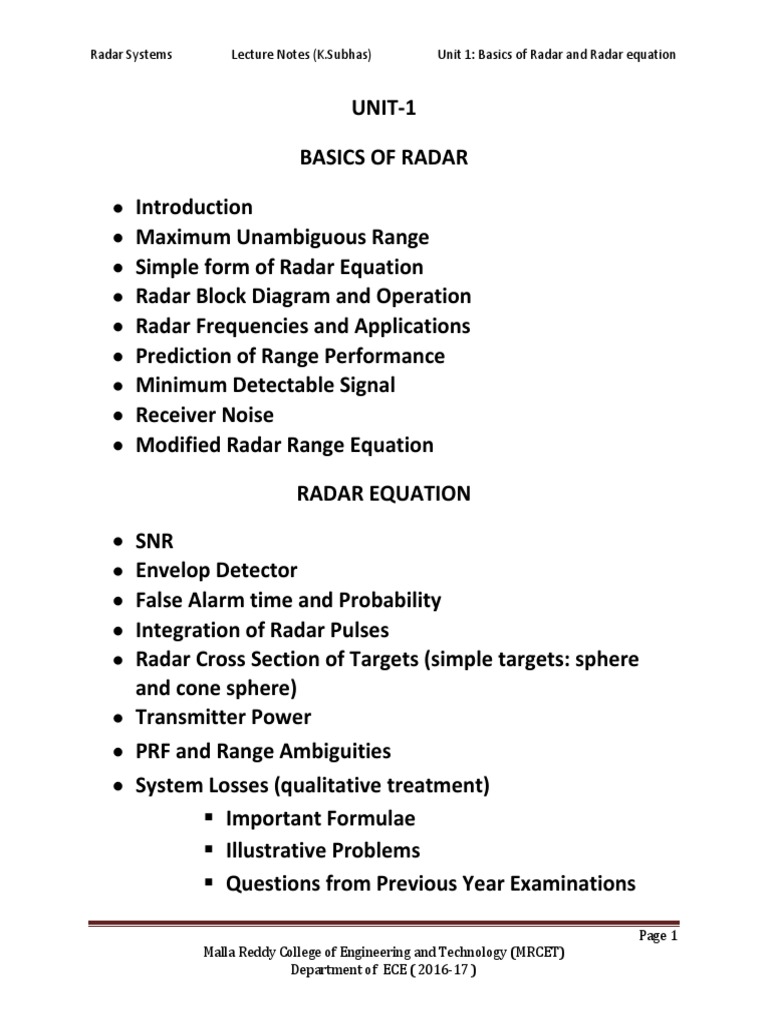 Radar Systems | PDF | Radar | Signal To Noise Ratio