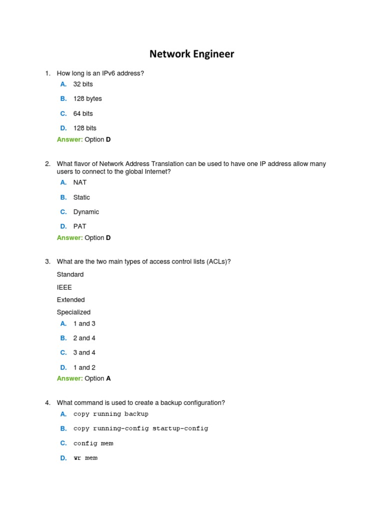 Network Engineer MCQ | PDF | Internet Protocol Suite | File Transfer ...