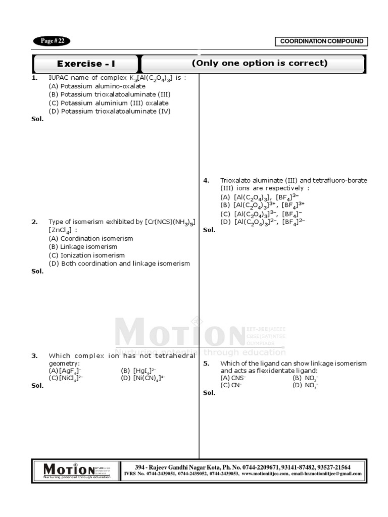 Coordination Compounds Exercises | PDF | Coordination Complex ...