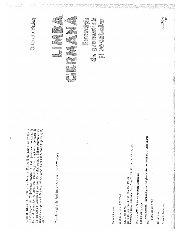 Limba Germana Exercitii de Gramatica Si Vocabular O Balas | PDF