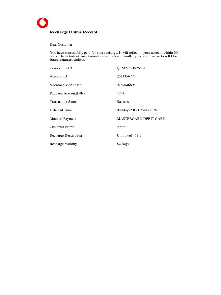 Vodafone Payment Receipt ES171215111143109 PDF | PDF