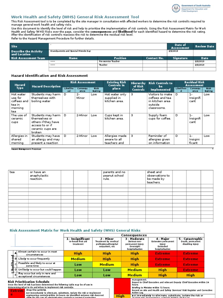 Risk Assessment Grandparents Day | PDF | Occupational Safety And Health ...