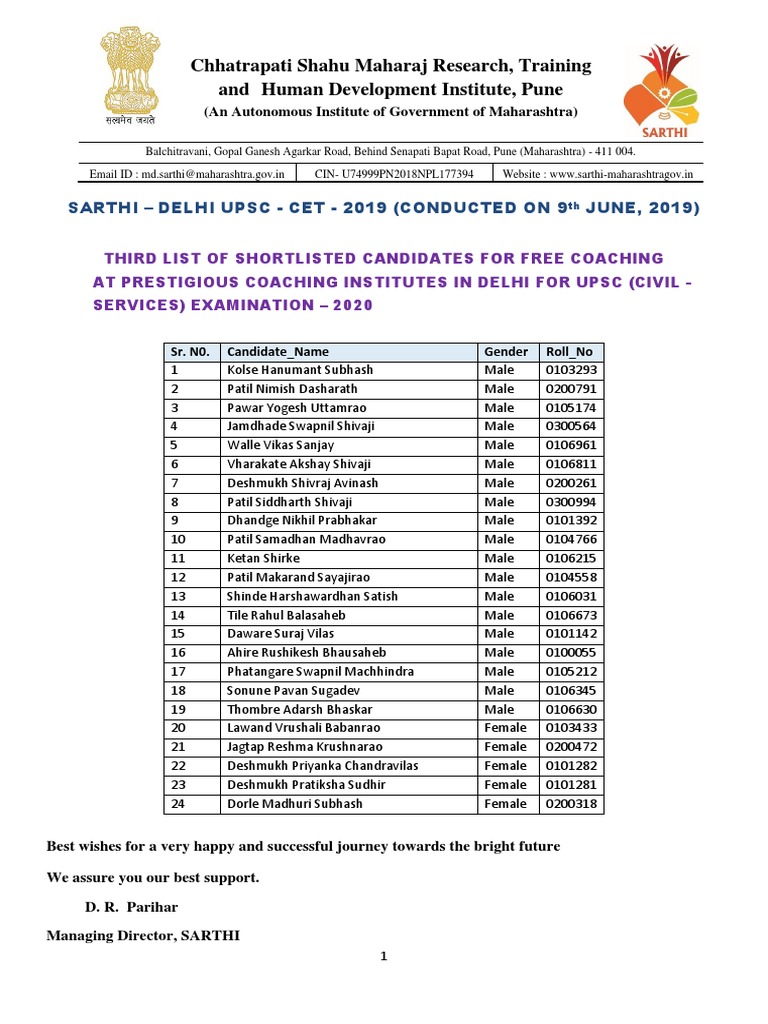 Third List of Shortlisted Candidates for Free Coaching at Prestigious ...