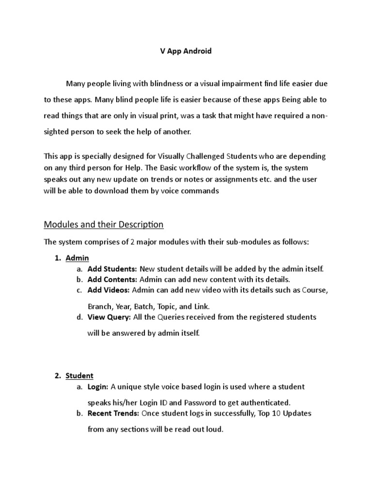 V App Android: Modules and Their Description | PDF | Android (Operating System) | Databases
